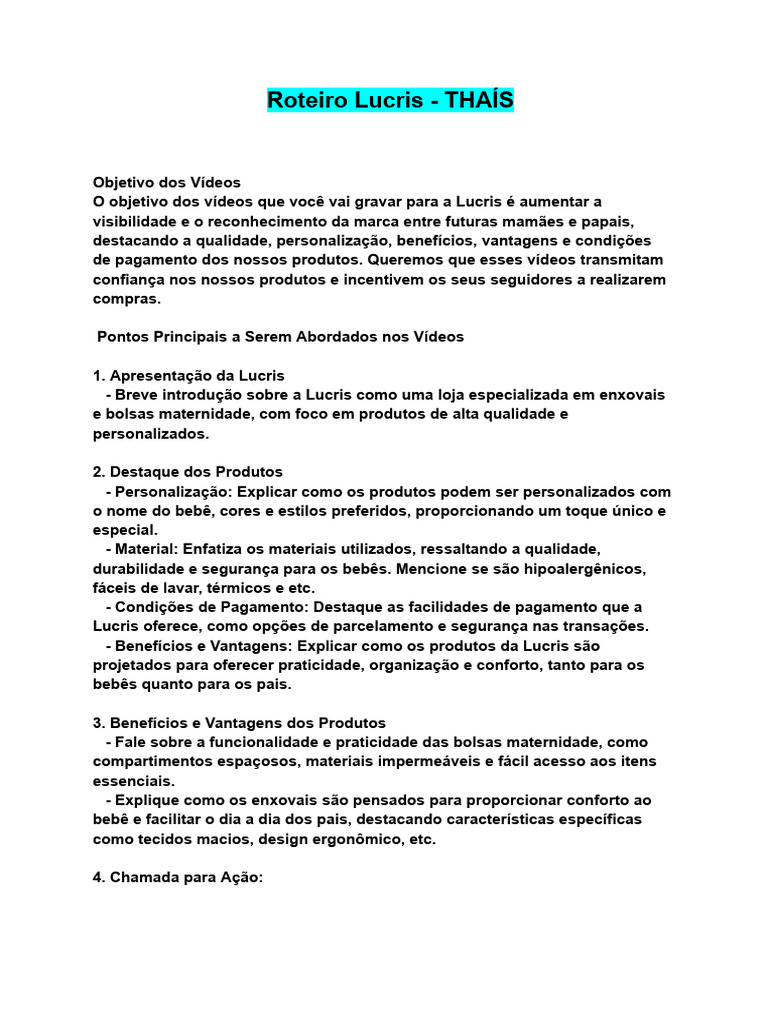 Vídeos Promocionais da Lucris para Pais | PDF | Vídeo