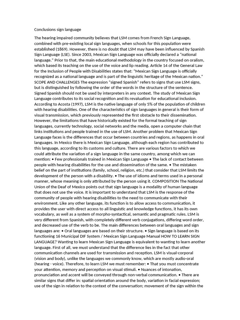 Conclusions sign language | PDF | Sign Language | Communication