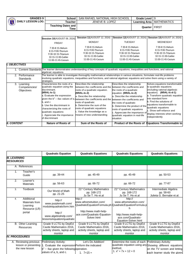 DLL-WK 3-LC 3,4,5 | PDF | Quadratic Equation | Equations