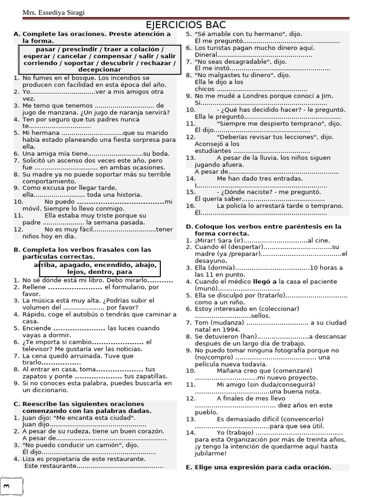 Ejercicios para Estudiantes de BAC | PDF | Lingüística