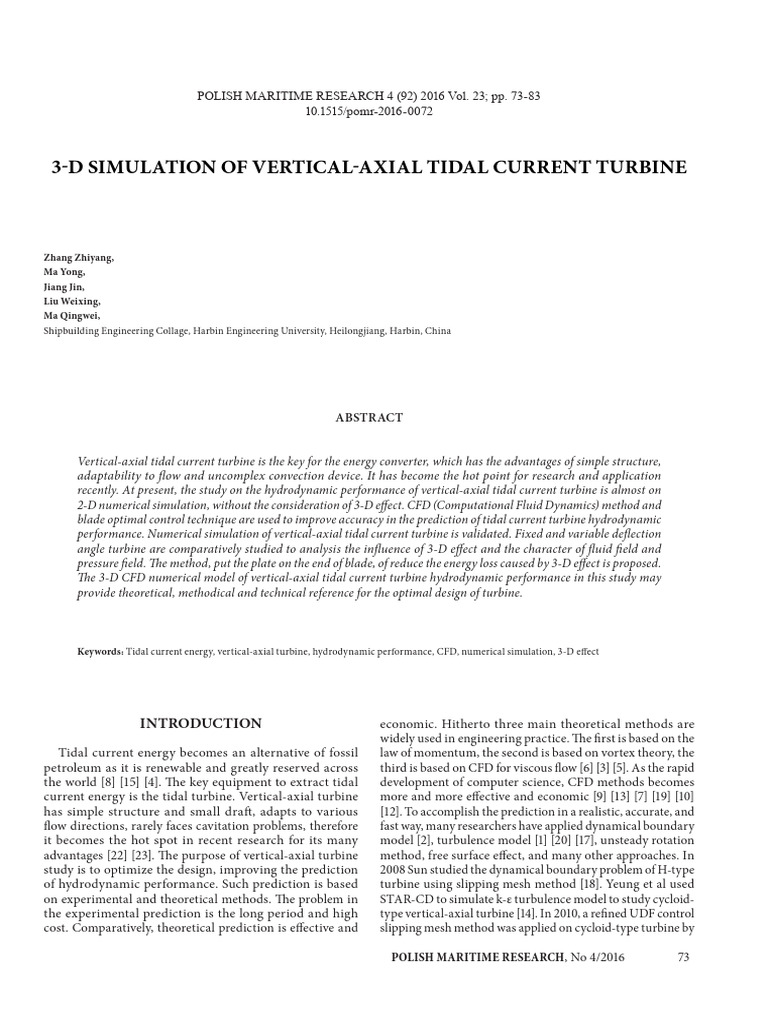 3D Simulation of VerticalAxial Tidal Current Turbine | PDF | Turbine | Computational Fluid Dynamics