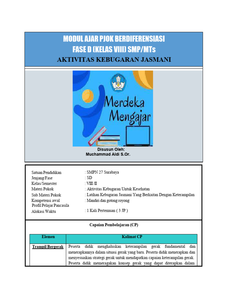 MODUL AJAR - Kelas VIII - Kebugaran Jasmani | PDF