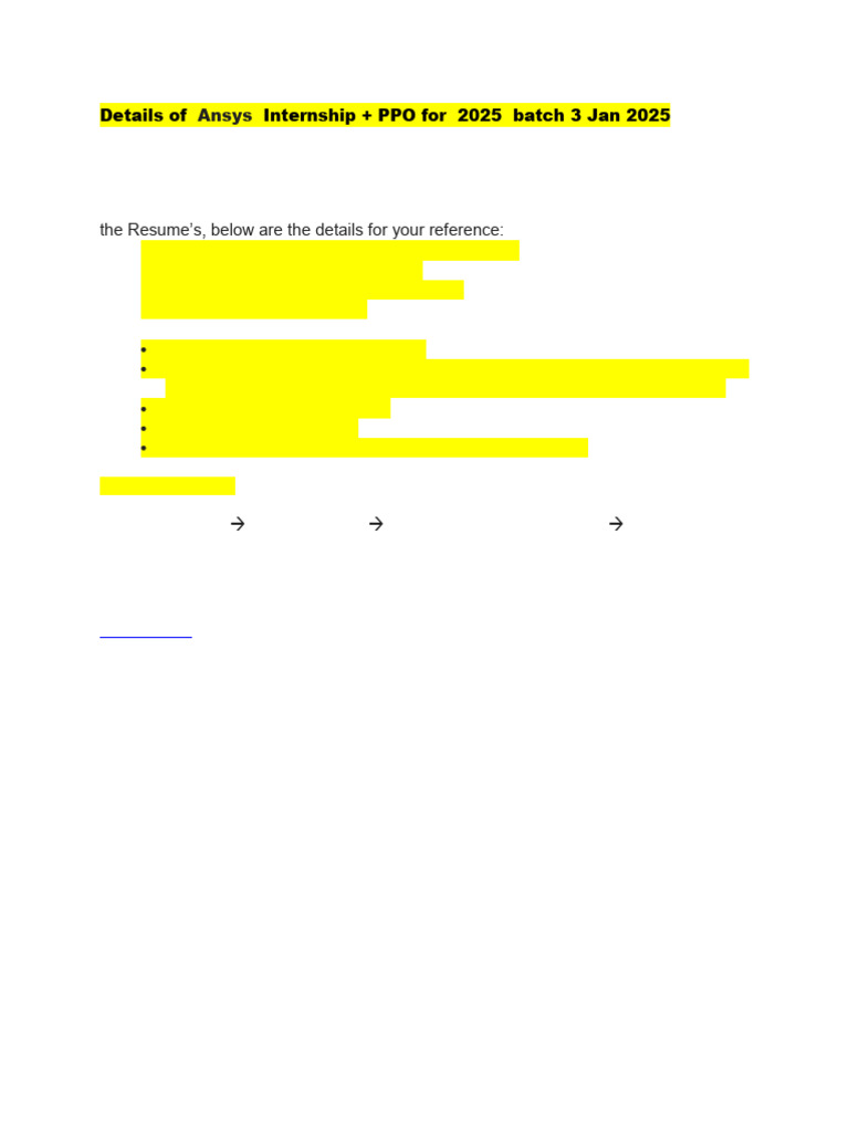 Details of Ansys Internship PPO For 2025 Batch 3 Jan 2025 | PDF
