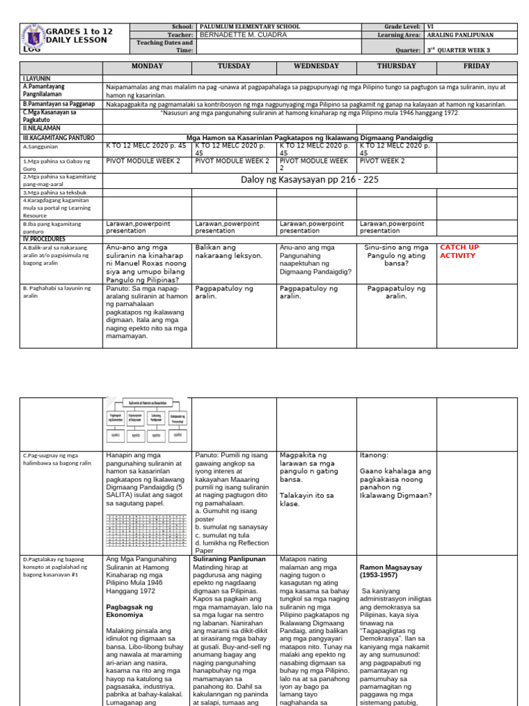 DLL - Araling Panlipunan 6 - Q3 - W3 | PDF