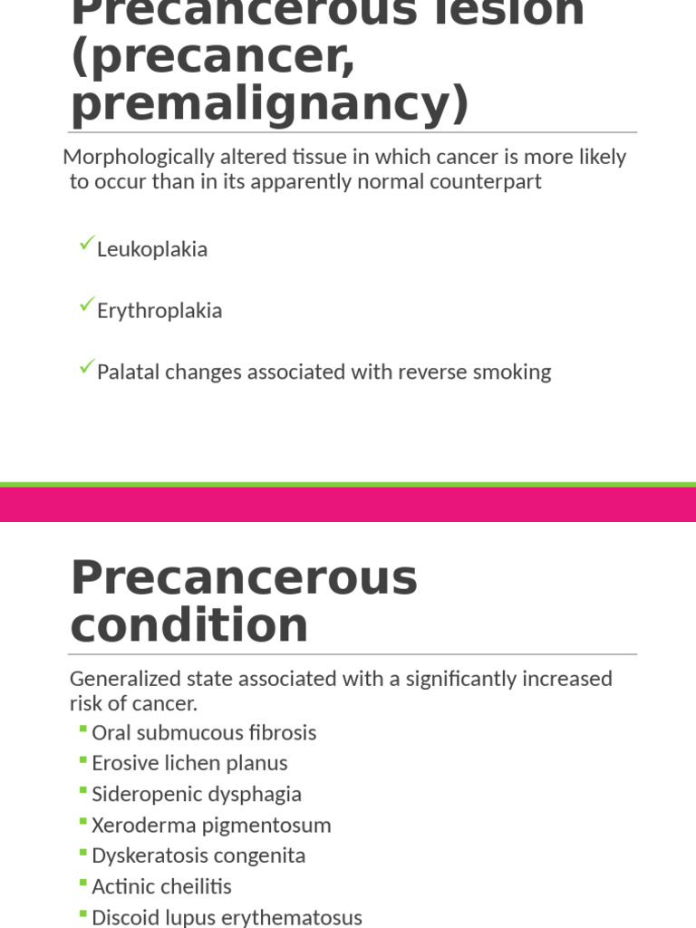 Premalignant Oral Lesions Overview | PDF | Medical Specialties ...