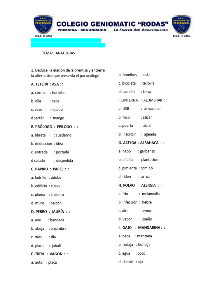Tema Analogías 3ro-R.V | PDF