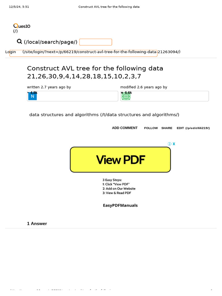 Constructing an AVL Tree Example | PDF | Algorithms And Data Structures ...