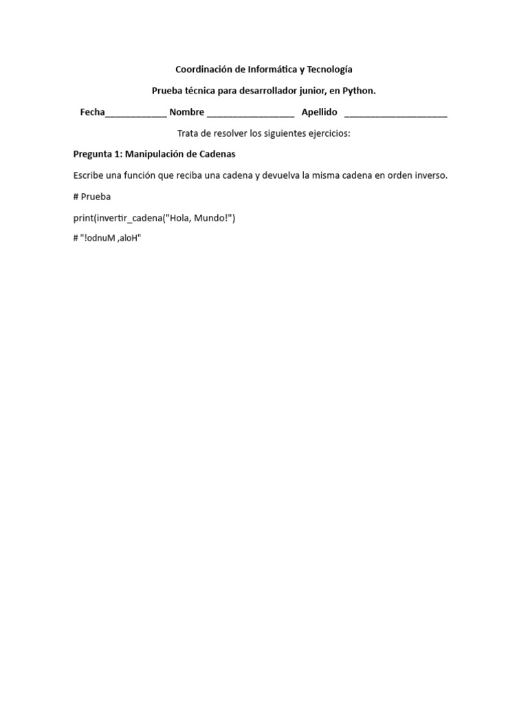 Prueba Técnica Python para Desarrolladores | PDF