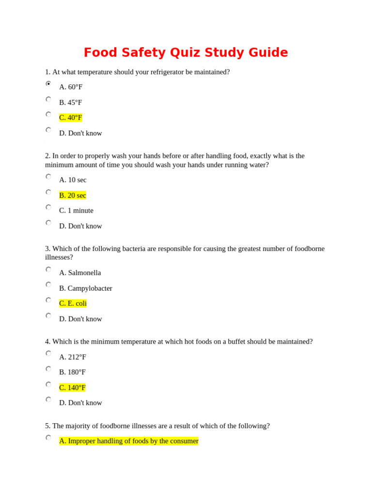 CRM 2.1 Food Safety Quiz Study Guide | PDF | Foodborne Illness | Food ...