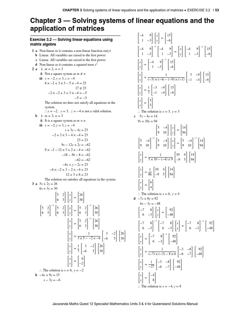 Chapter 03 - SOLUTIONS Solving Systems of Linear Equations & the Applications of Matrices | PDF ...