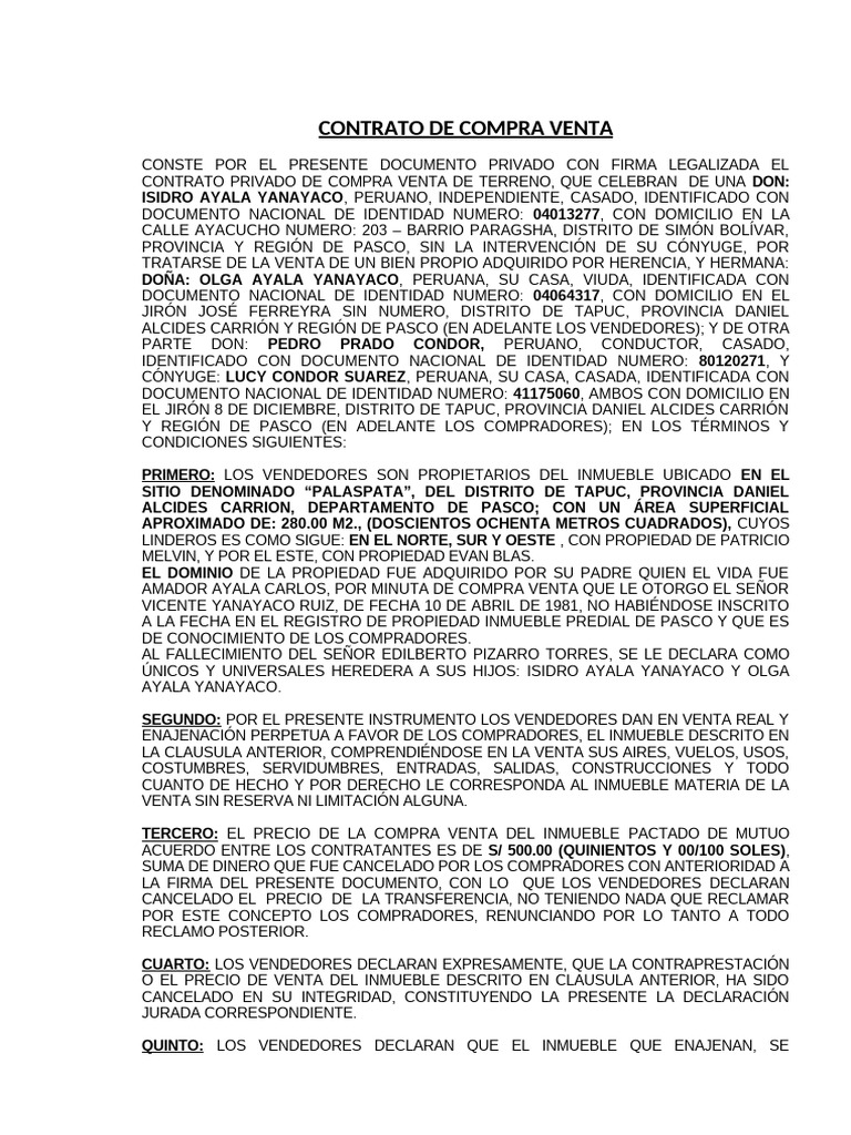 Contrato Venta Pedro | PDF