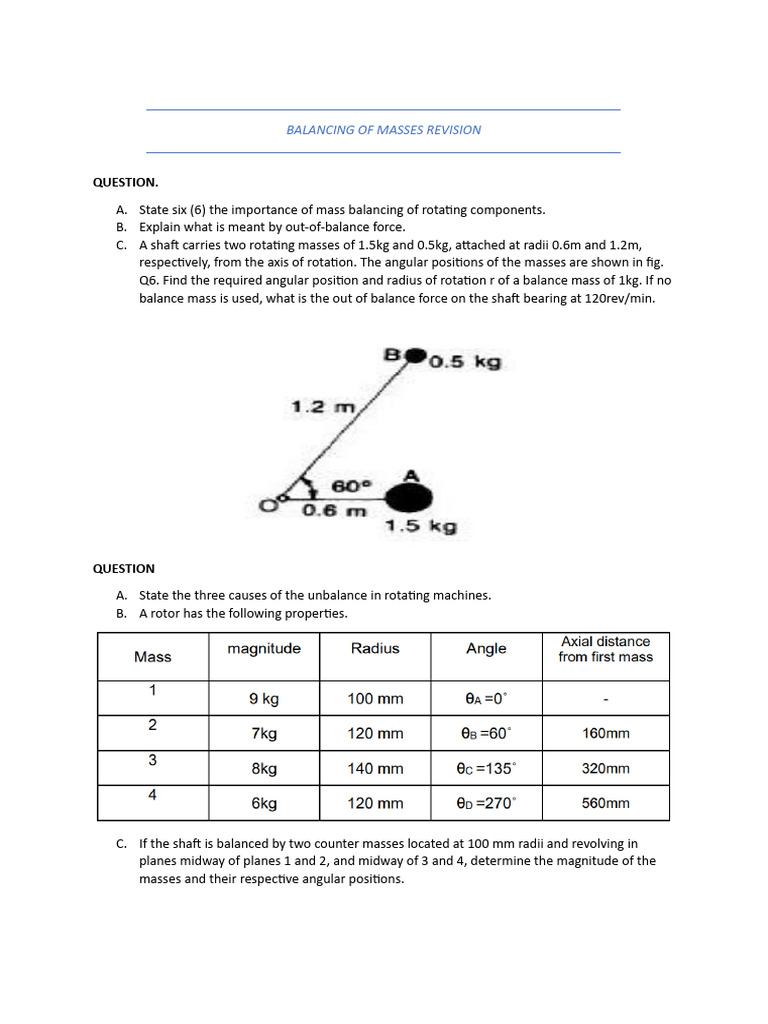 Balancing of Masses Revision | PDF
