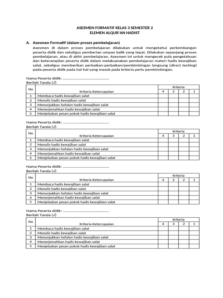 ASESMEN FORMATIF KELAS 3 SEMESTER 2 | PDF