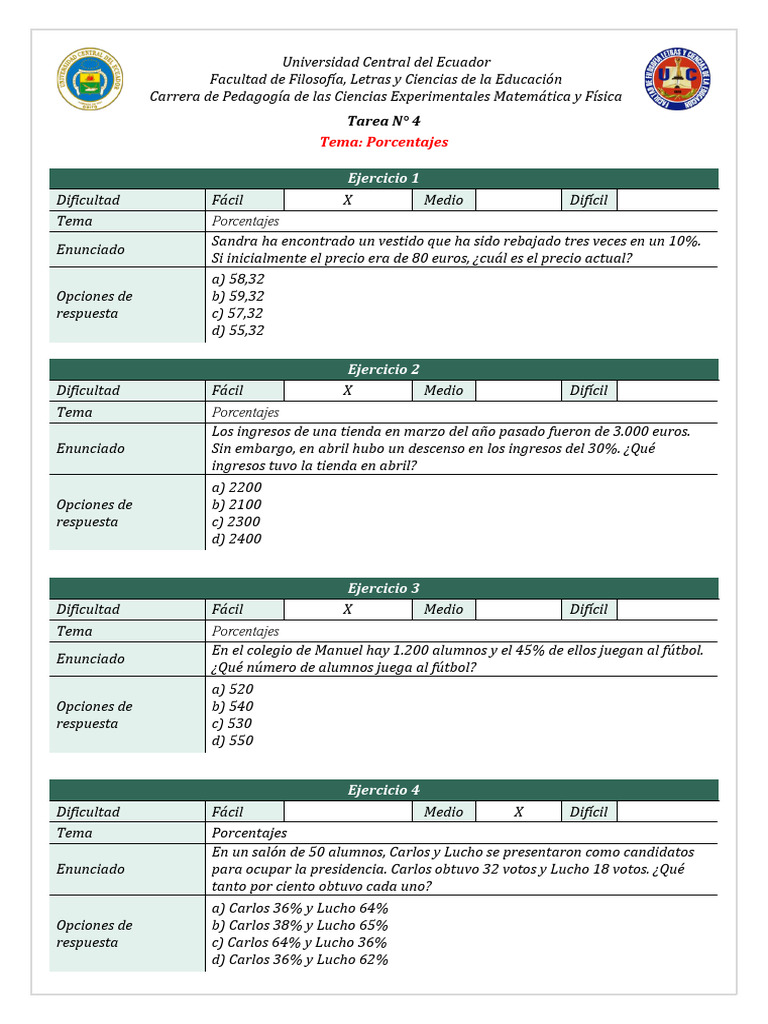 T4 Porcentajes Tarea | PDF