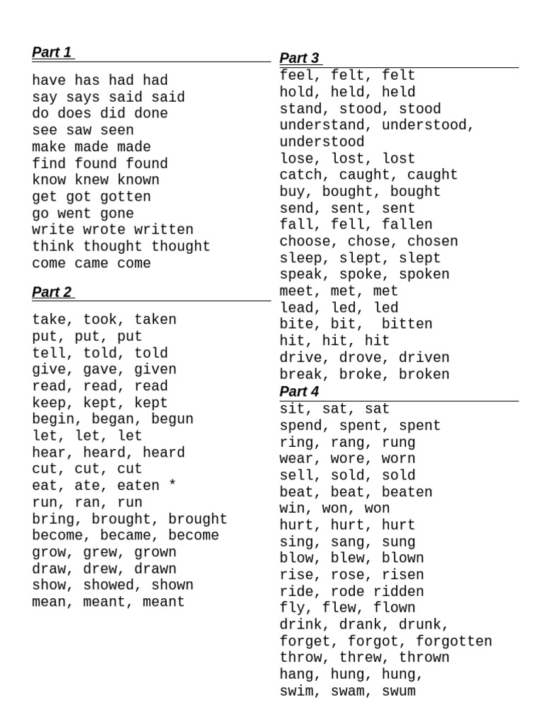 Practice with some Irregular Verbs | PDF