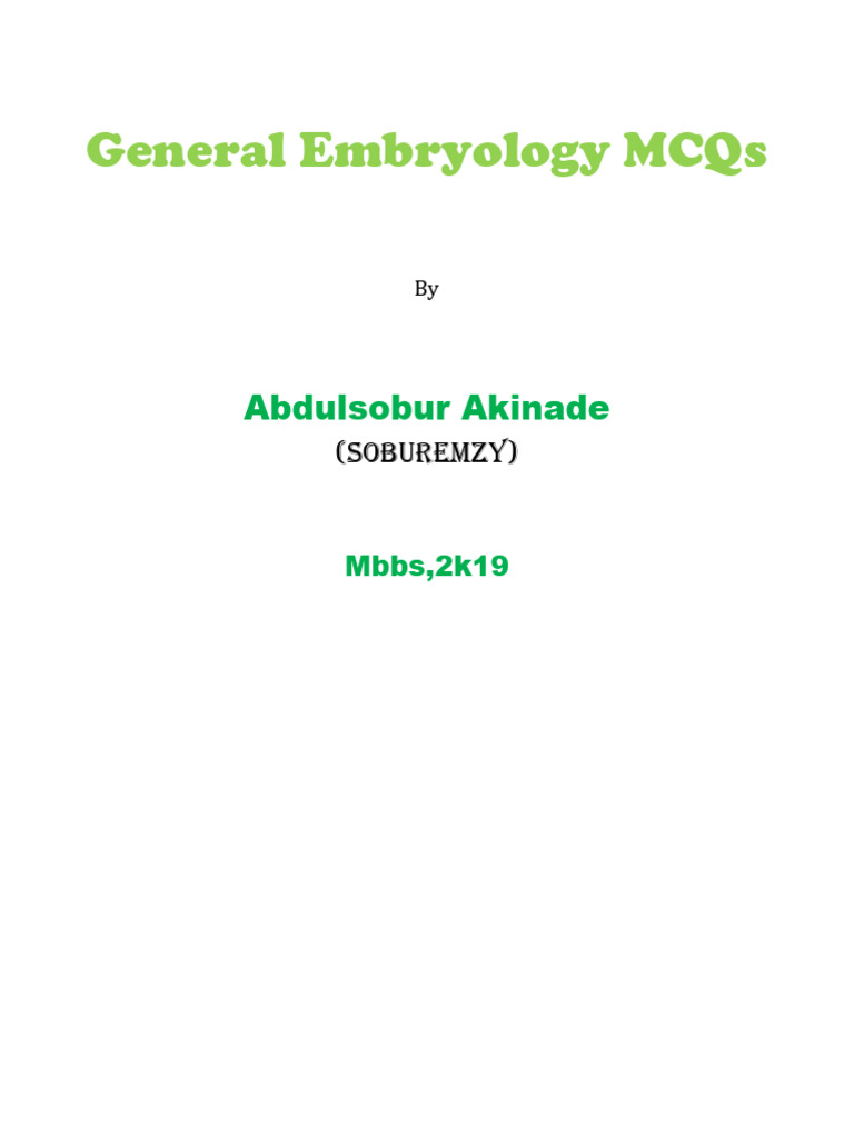 General Embryology MCQs and Answers | PDF | Menstrual Cycle | Ovary