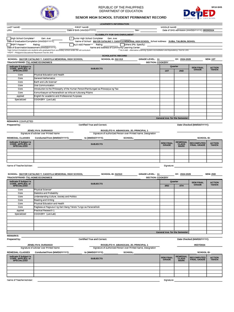 School Form 10 SF10 - ASPE, ARIEL | PDF | Middle Schools