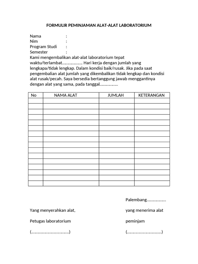 Formulir Peminjaman Alat Laboratorium | PDF