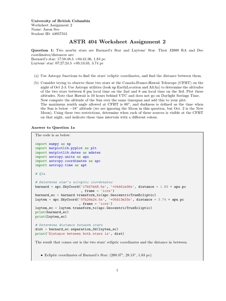 ASTR 404 - Worksheet 2 - Jason Seo | PDF | Astronomy