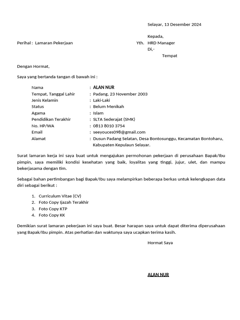 CV Alan Nur | PDF
