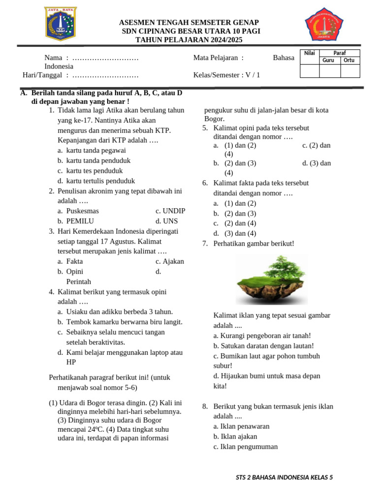 Soal B Indonesia Sts 2 - Fix | PDF