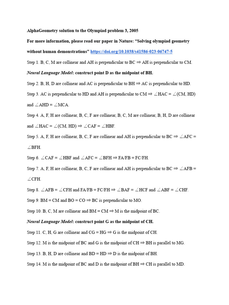 AlphaGeometry Solution | PDF | Line (Geometry) | Elementary Mathematics AlphaGeometry Solution | PDF | Line (Geometry) | Elementary Mathematics