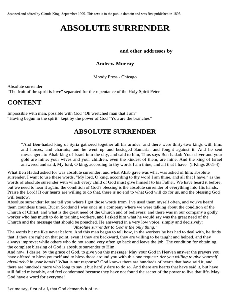 Absolute Surrender - Andrew Murray | PDF | Jesus | God The Father