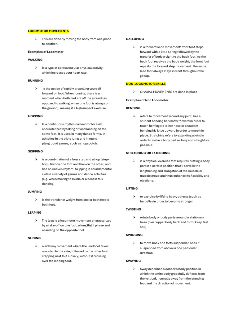 Locomotor and Non-Locomotor | PDF | Foods