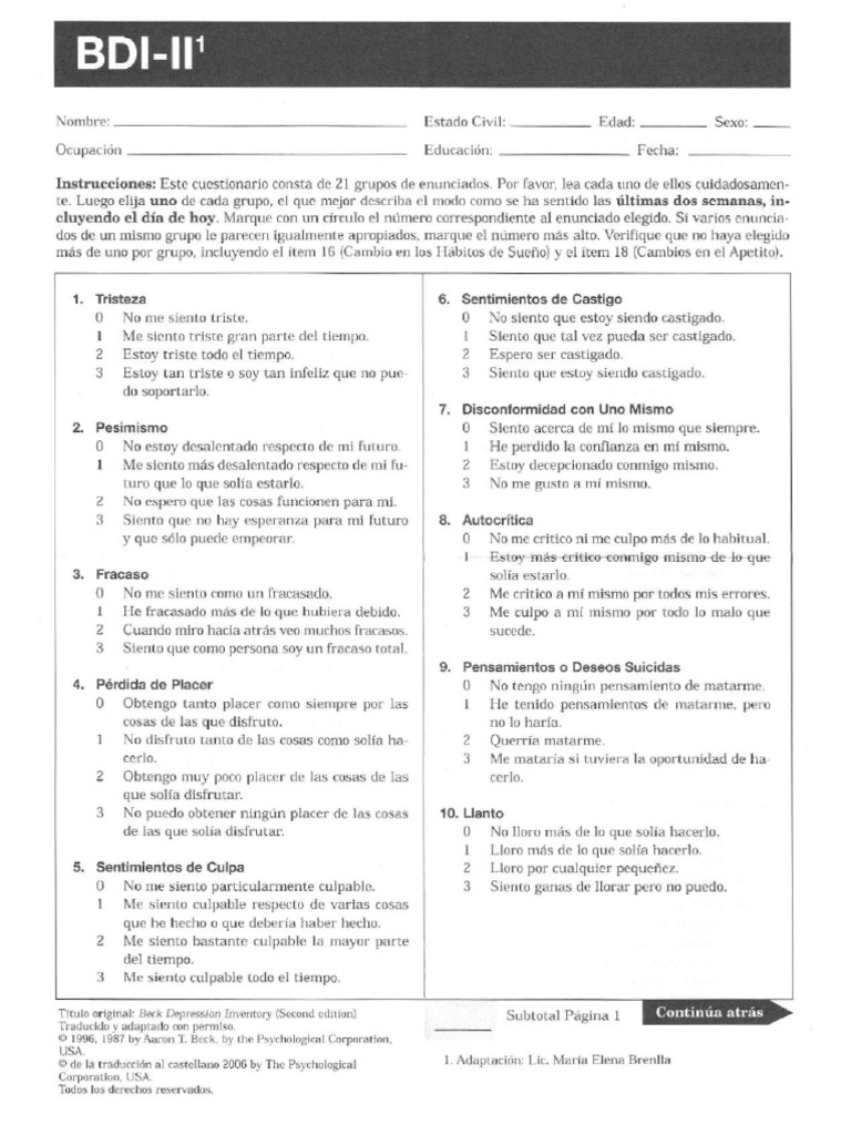 BDI-II Test | PDF