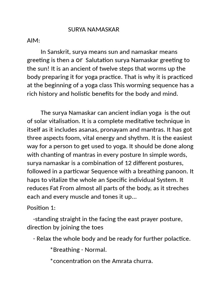 SURYA NAMASKAR | PDF | Asana | Yoga