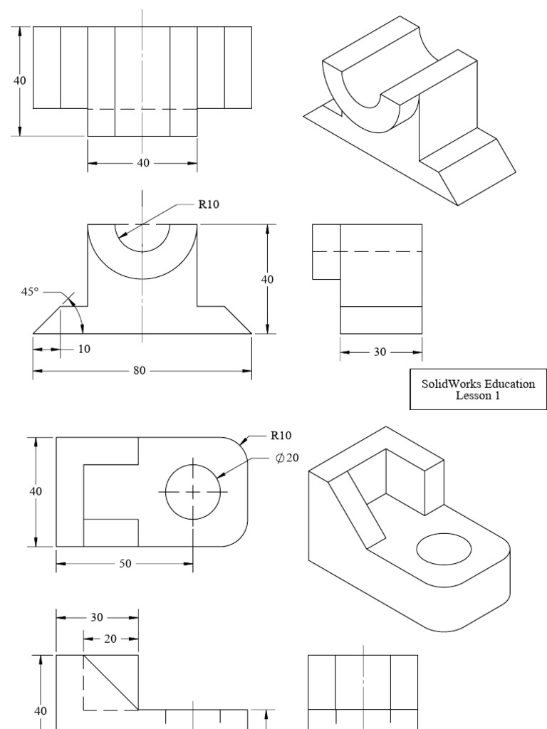 SolidWorks 2014 Ejercicio Básicos Del 1 Al 50 | PDF