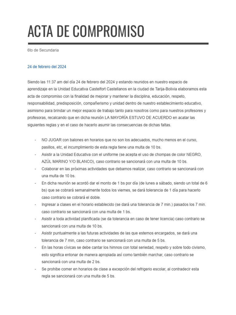 ACTA DE COMPROMISO | PDF