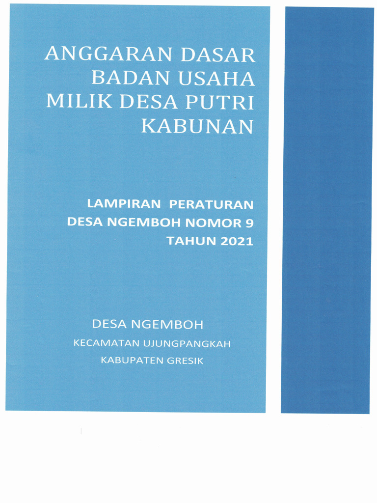 Angaran Dasr Bumdes Nomor 9tahun2021 | PDF