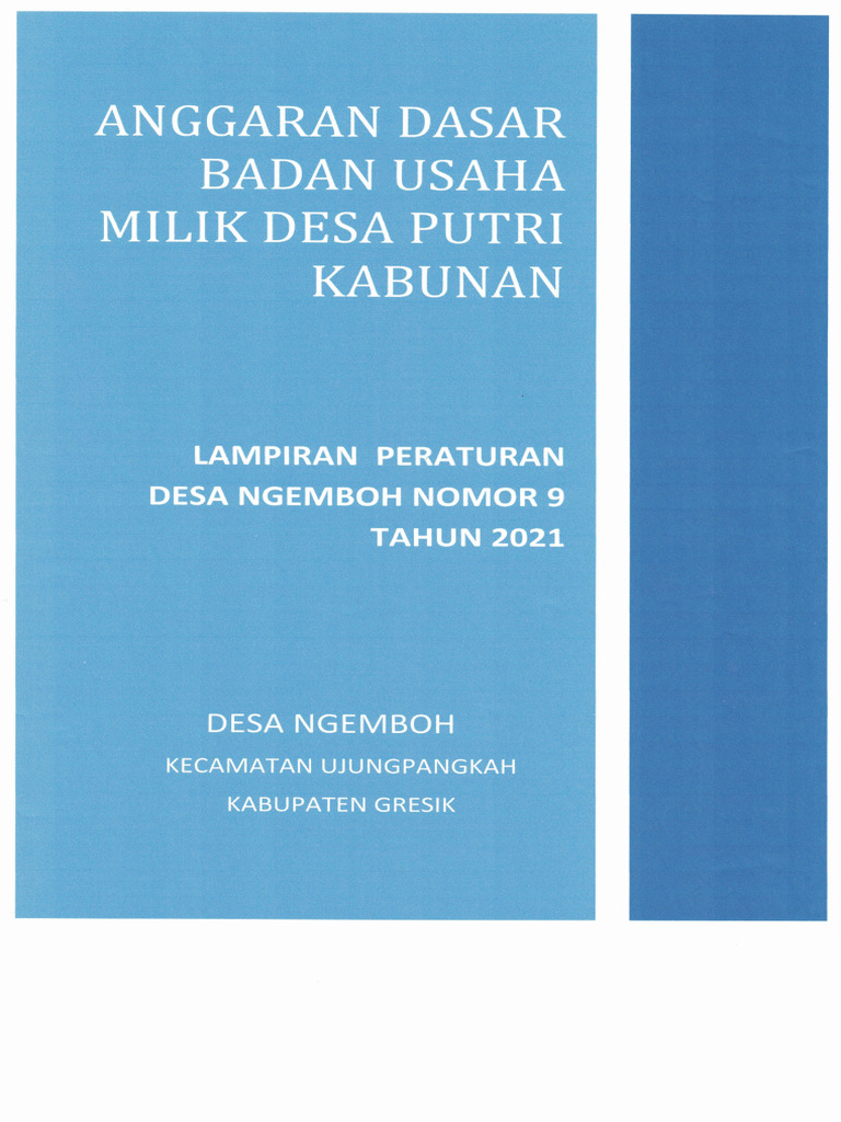 Angaran Dasar Badan Usaha Bumdes Putri Kabunan | PDF