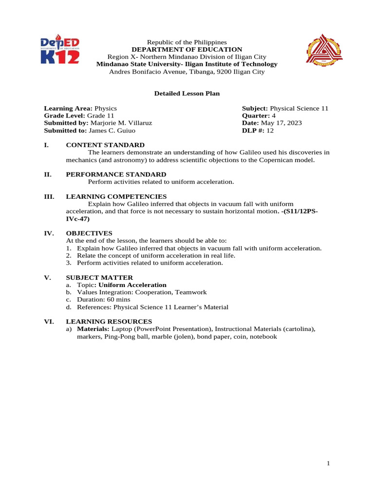 Real-Life Uniform Acceleration Examples | PDF | Acceleration | Force