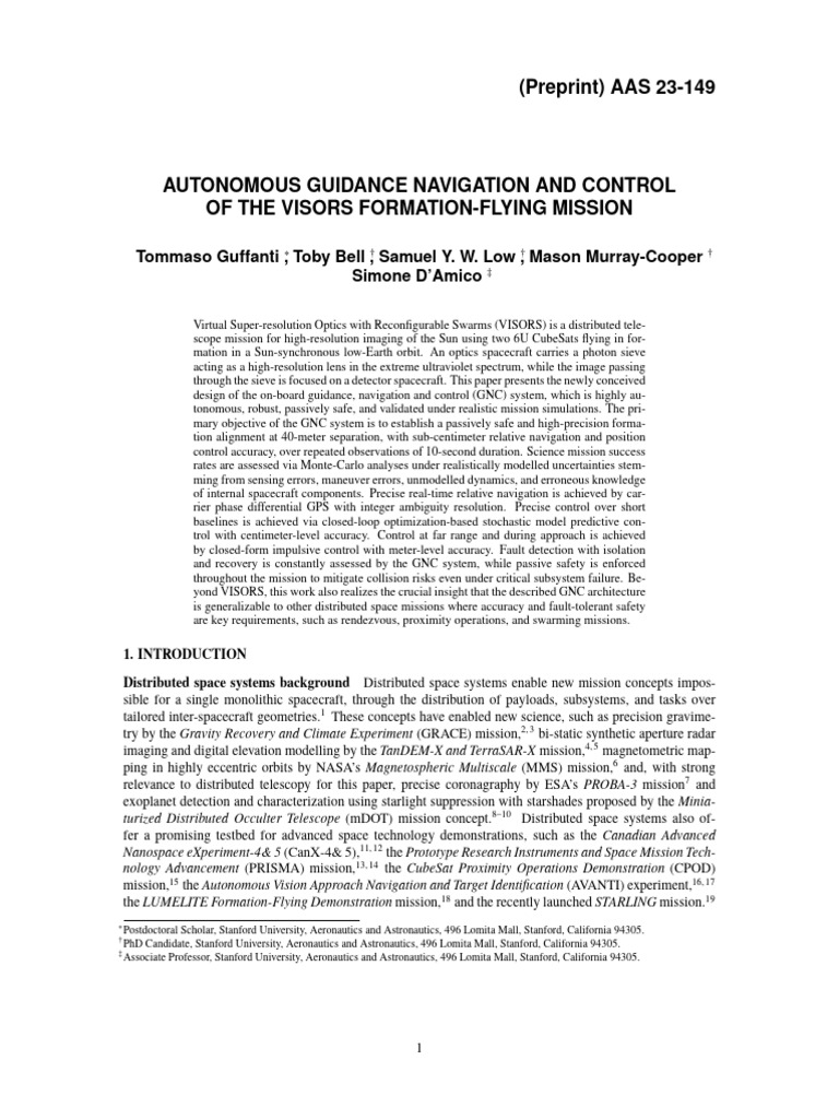 Autonomous Guidance Navigation and Control of The Visors Formation ...