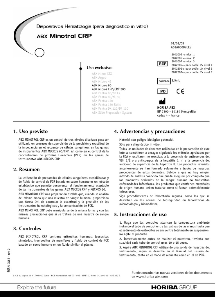 Minotrol CRP: Dispositivos Hematología (Para Diagnóstico in Vitro ...