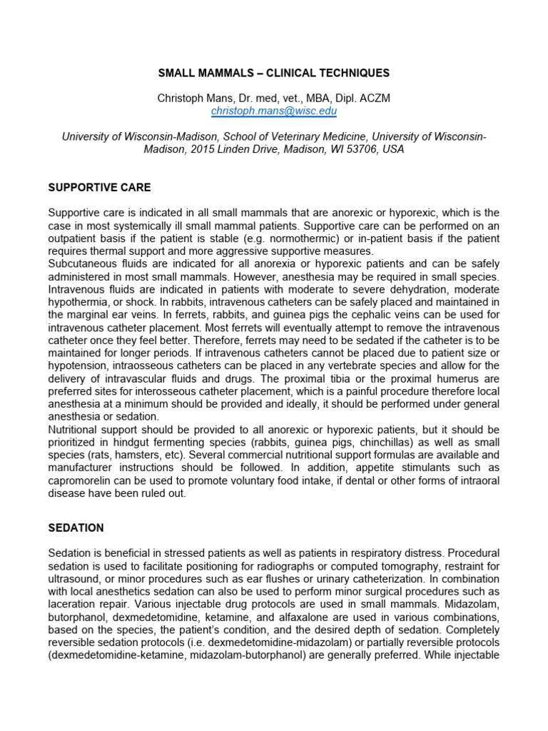 Mans -2- Small Mammals Clinical Techniques | PDF | Anesthesia | Analgesic