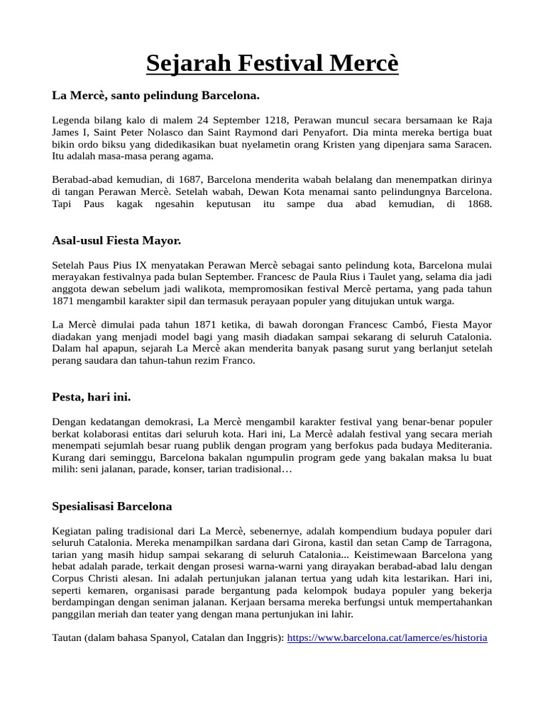 Sejarah Festival Mercè | PDF