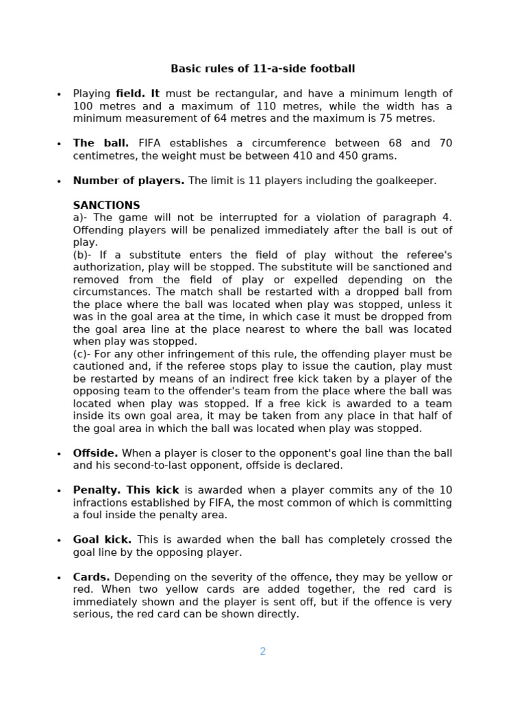 11-a-Side Football Rules Overview | PDF | Association Football | Sports ...