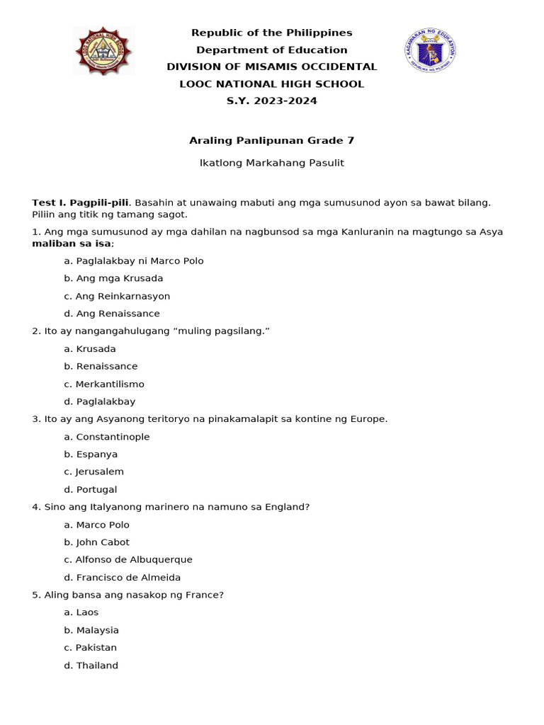 AP7 3rd Quarter TQ | PDF