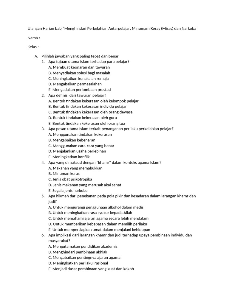 Kegiatan Ulangan Harian bab 3 XI | PDF
