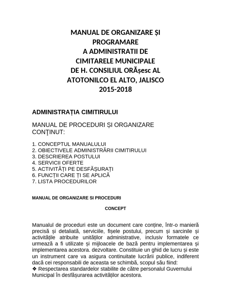 Manual de Organizare a Cimitirelor | PDF
