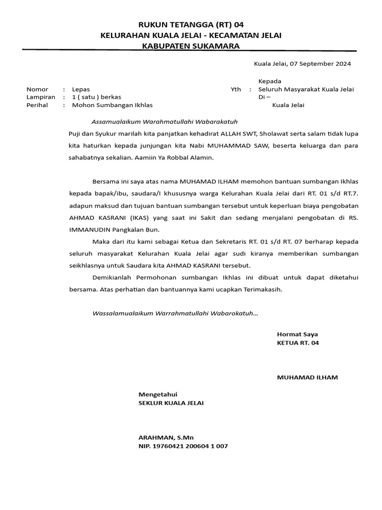 Permohonan Sumbangan Ikhlas Warga | PDF