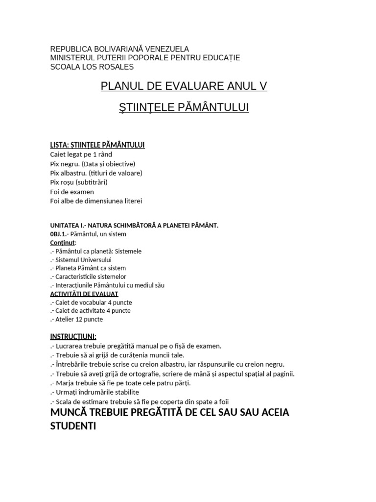 Plan de Evaluare A Științelor Pământului | PDF
