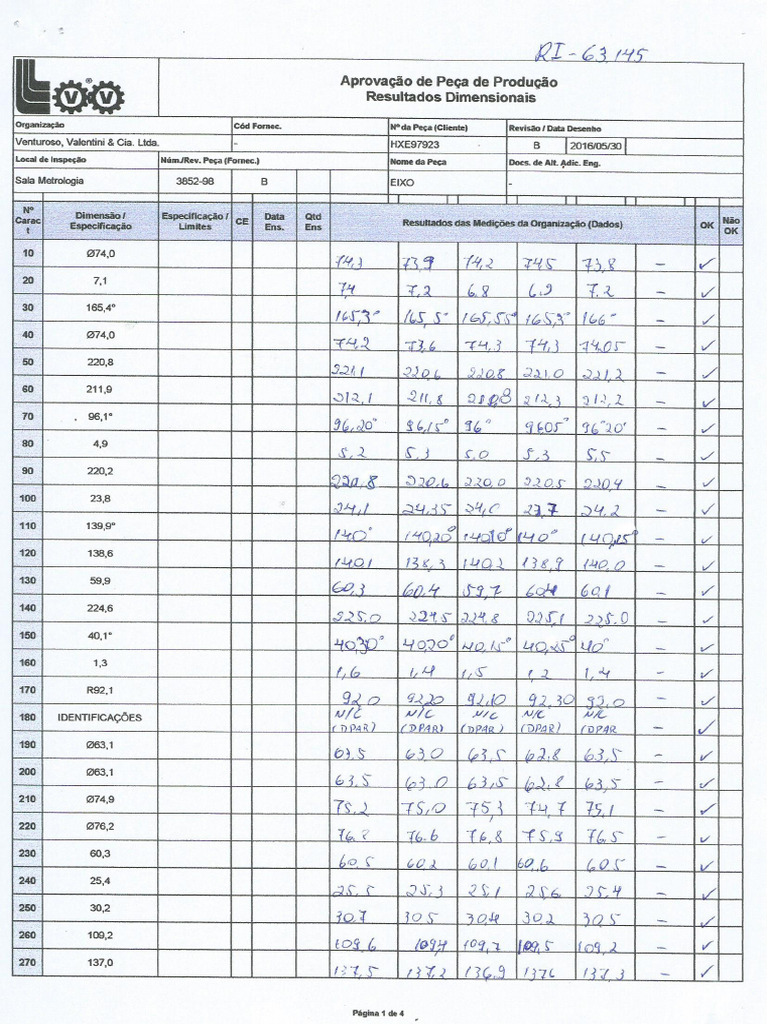 Relatório Dimensional 3852-98 (RI 63145 - HXE97923) | PDF