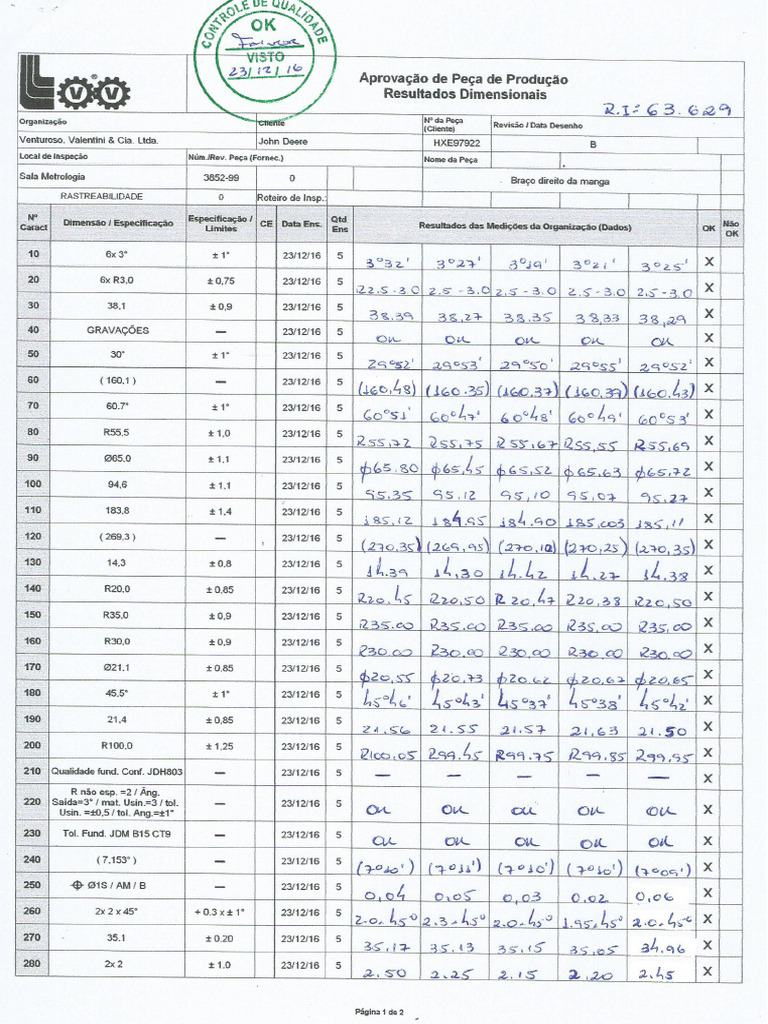 Relatório Dimensional 3852-99 RI 63629 - HXE97922) | PDF