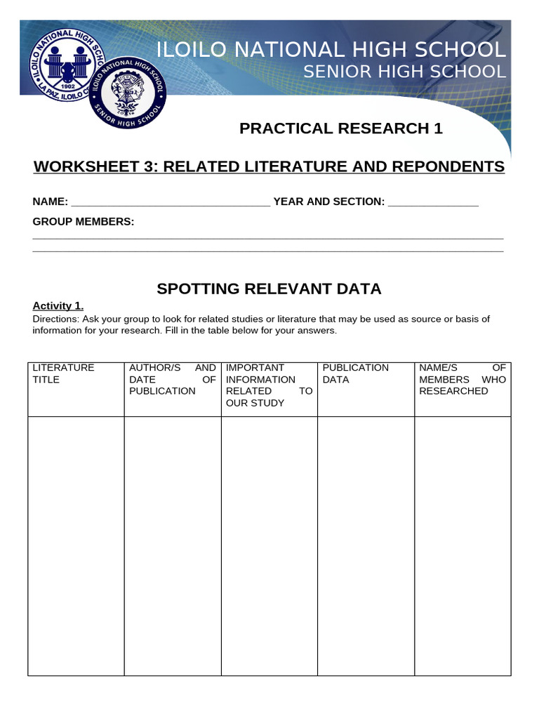 Practical Research 1 Worksheet Guide | PDF