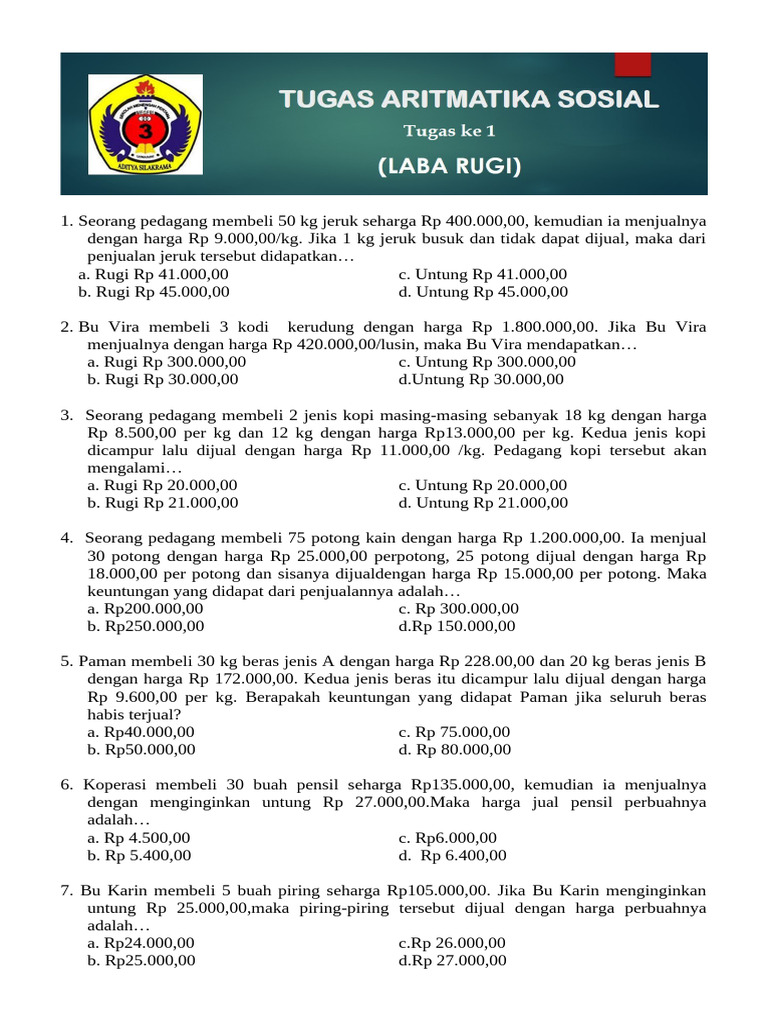 Soal Untung Dan Rugi Ke 1 | PDF