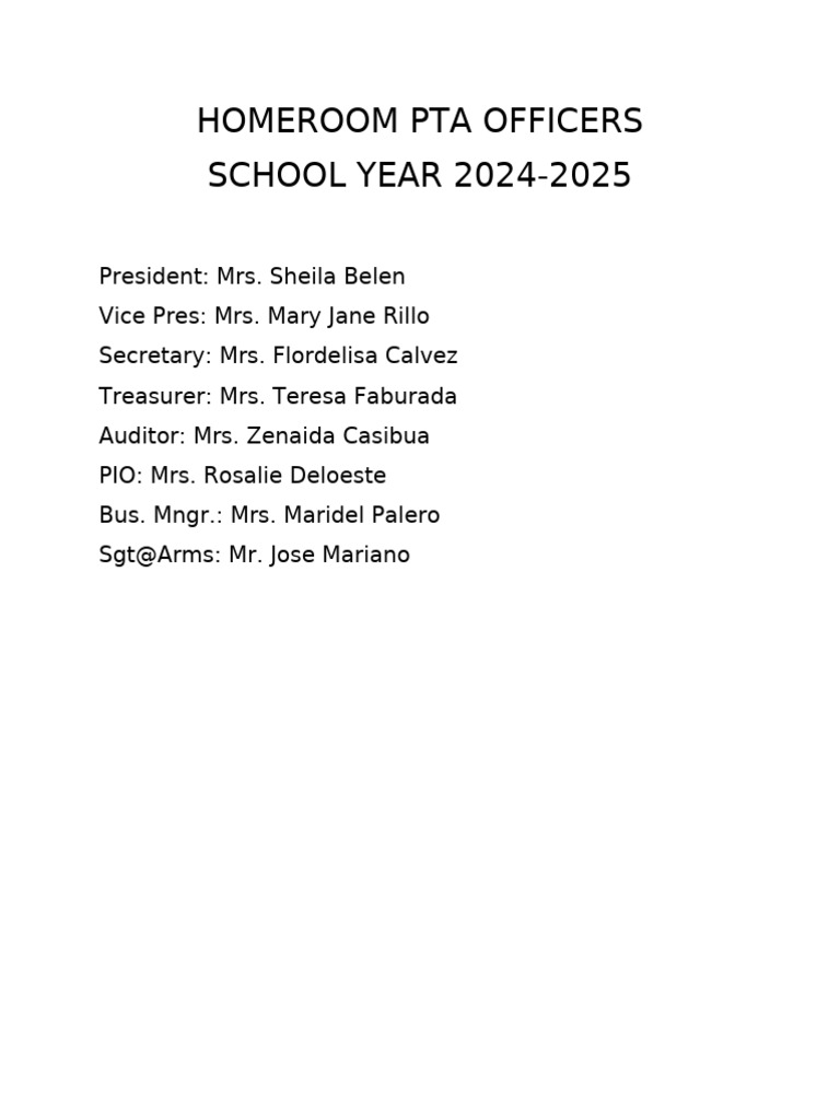 Homeroom Pta Officers | PDF